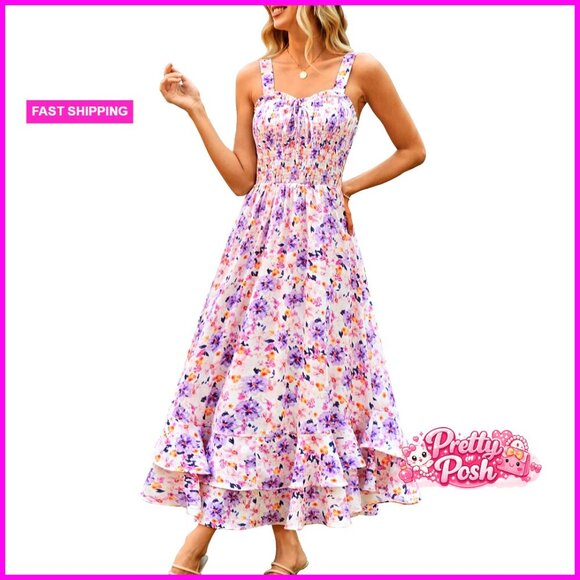 Dresses | Floral Boho Maxi Dress With Square Neck And Strapped Design ...